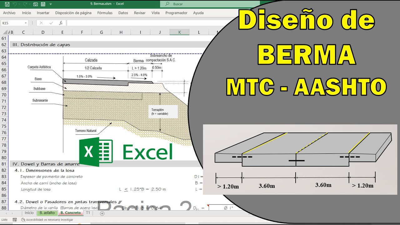 Diseño de Berma - Tramo paralelo a la calzada. Según MTC - AASHTO - YouTube