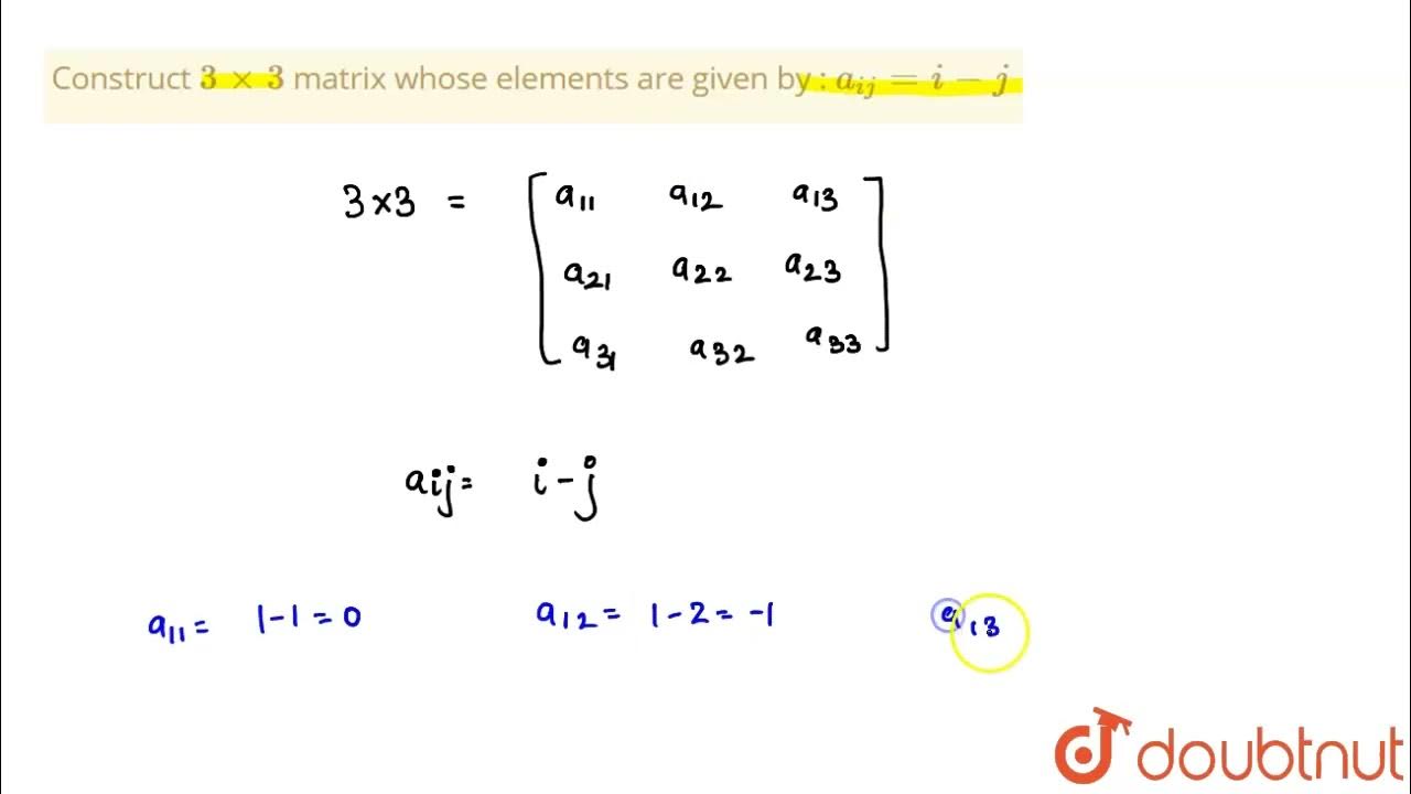 Construct 3xx3 matrix whose elements are given by : a_(ij)=i-j | 12 | MATRICES - FOR BOARDS | M ...