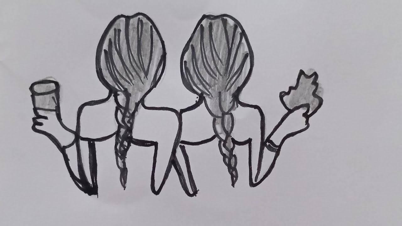 How to draw a best friends easy drawing || pencil drawing || step by ...