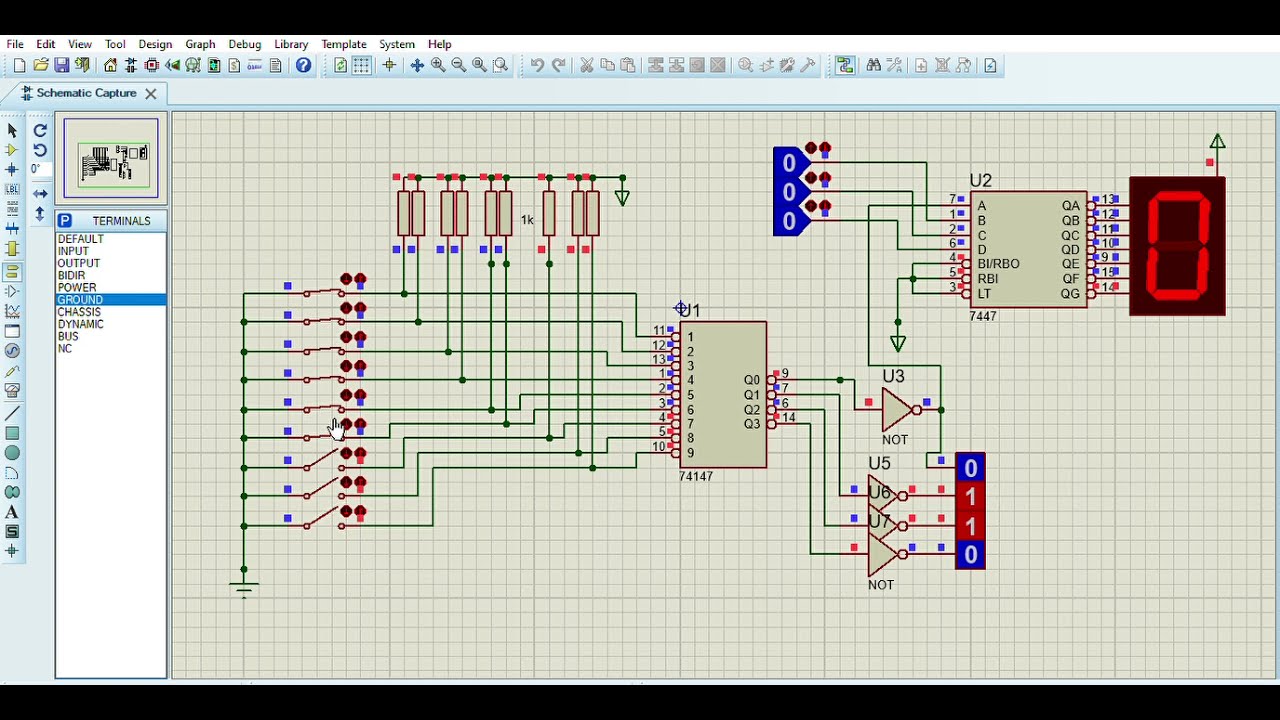 Circuito par(0) impar(1) 7447 74147 - YouTube