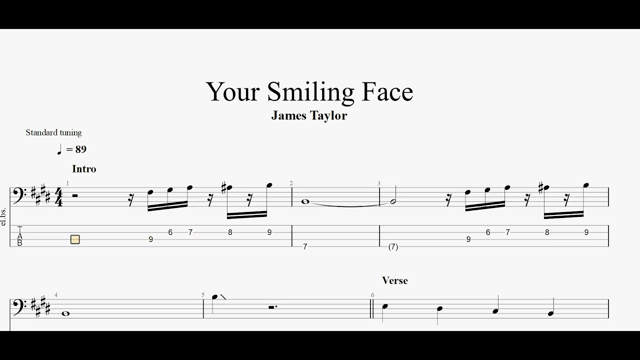 James Taylor - Your Smiling Face (bass tab) - YouTube