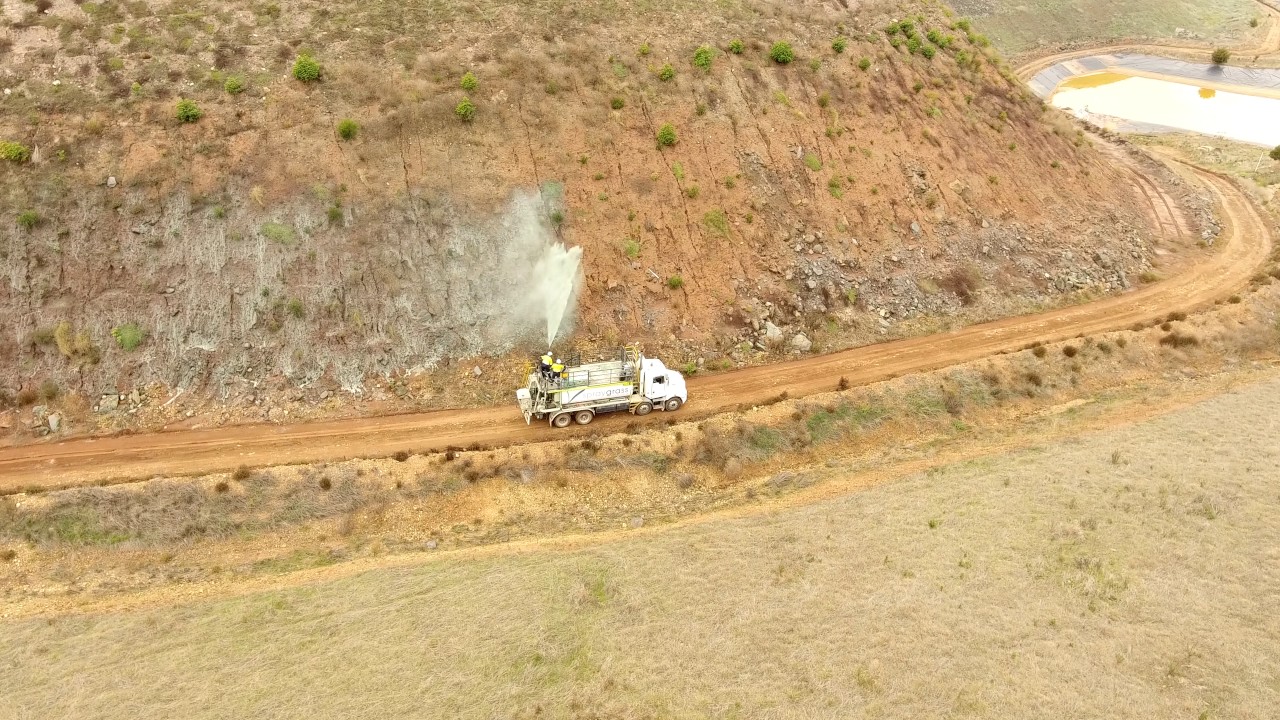 Hydroseeding Batters at Hillgrove Resources Copper Mine - YouTube