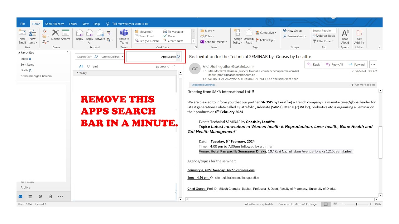 Remove Unexpected App Search Bar In Microsoft Outlook - YouTube