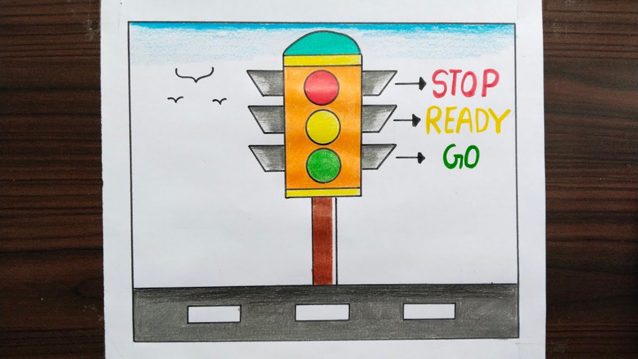 How to Draw Traffic Light / Traffic Signal Drawing / Road Safety ...