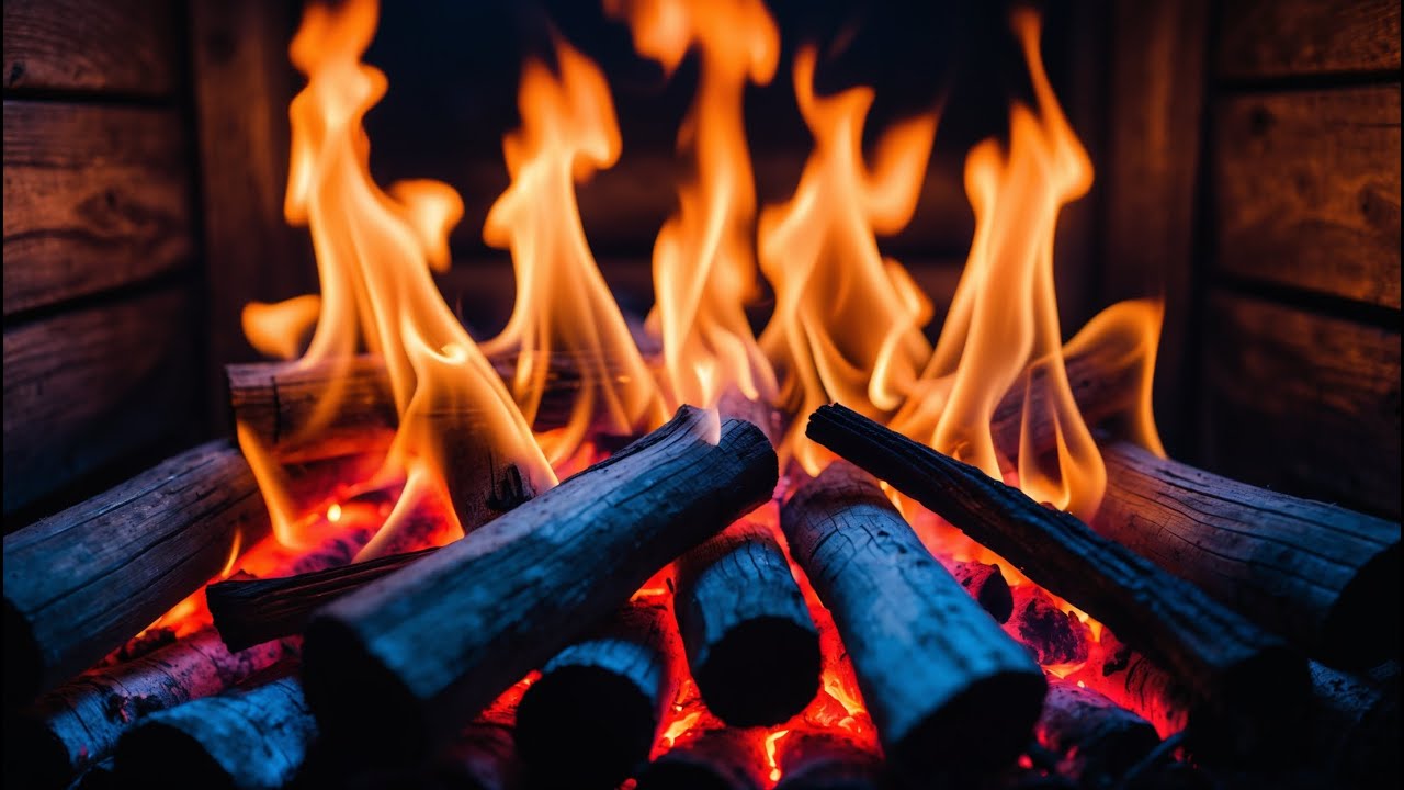Cozy Night Fireplace – 12H Golden Flames Dance on Logs Creating a Calm ...