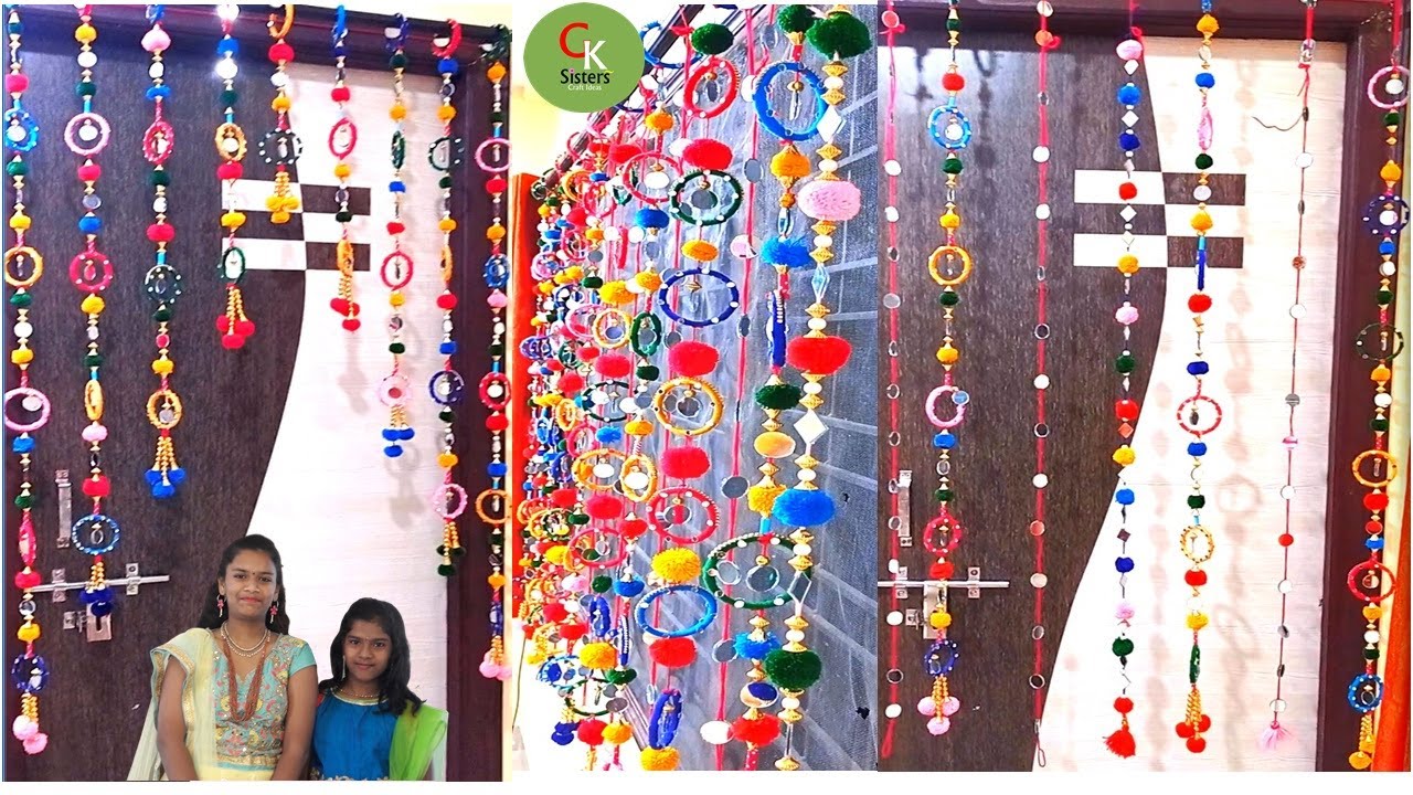 DIY Window door woolen toran hanging with bangles | Window and door ...