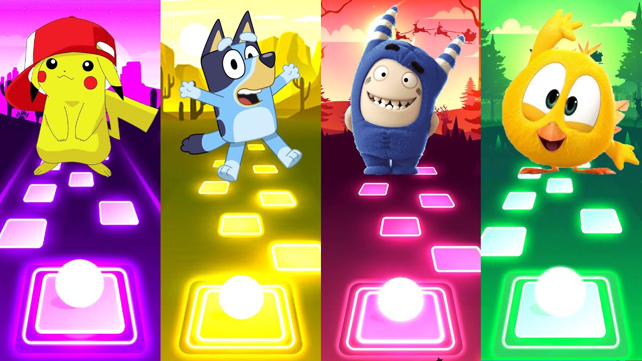 Pikachu - Bluey - Oddbods - Where's Chicky| Tiles Hop EDM Rush # ...