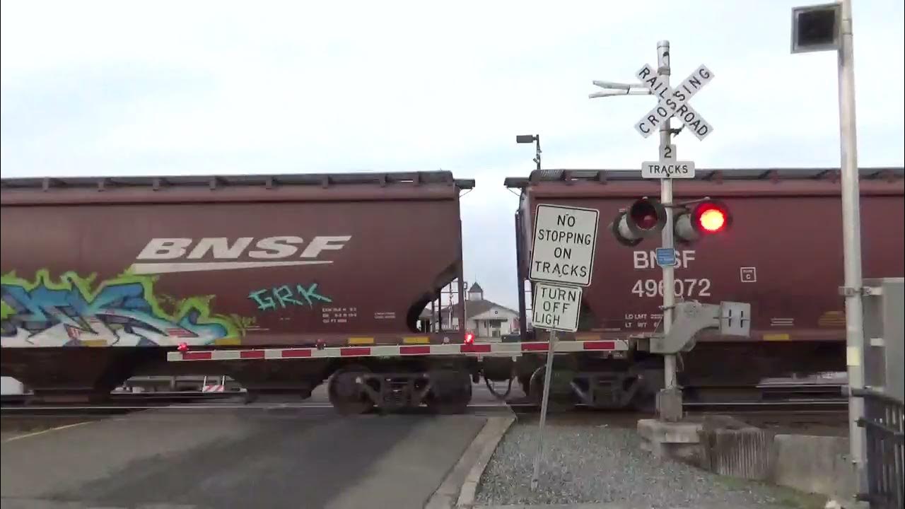 (Northbound) BNSF Empty Grain Train BLAST THROUGH the Steilacoom Ferry Terminal Railroad ...