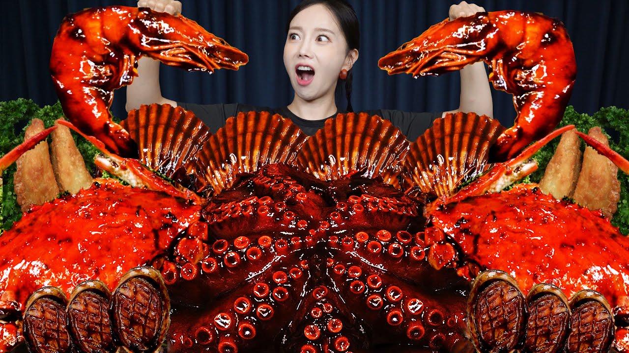 짜장 듬뿍 🐙 해물 짜장 소스로 만든 문어 해물찜 레시피 & 먹방 ! Jjajang Octopus Seafood Boil ...