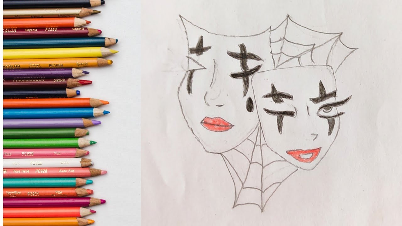 how to draw sad and happy masks / easy drawing step by step - YouTube