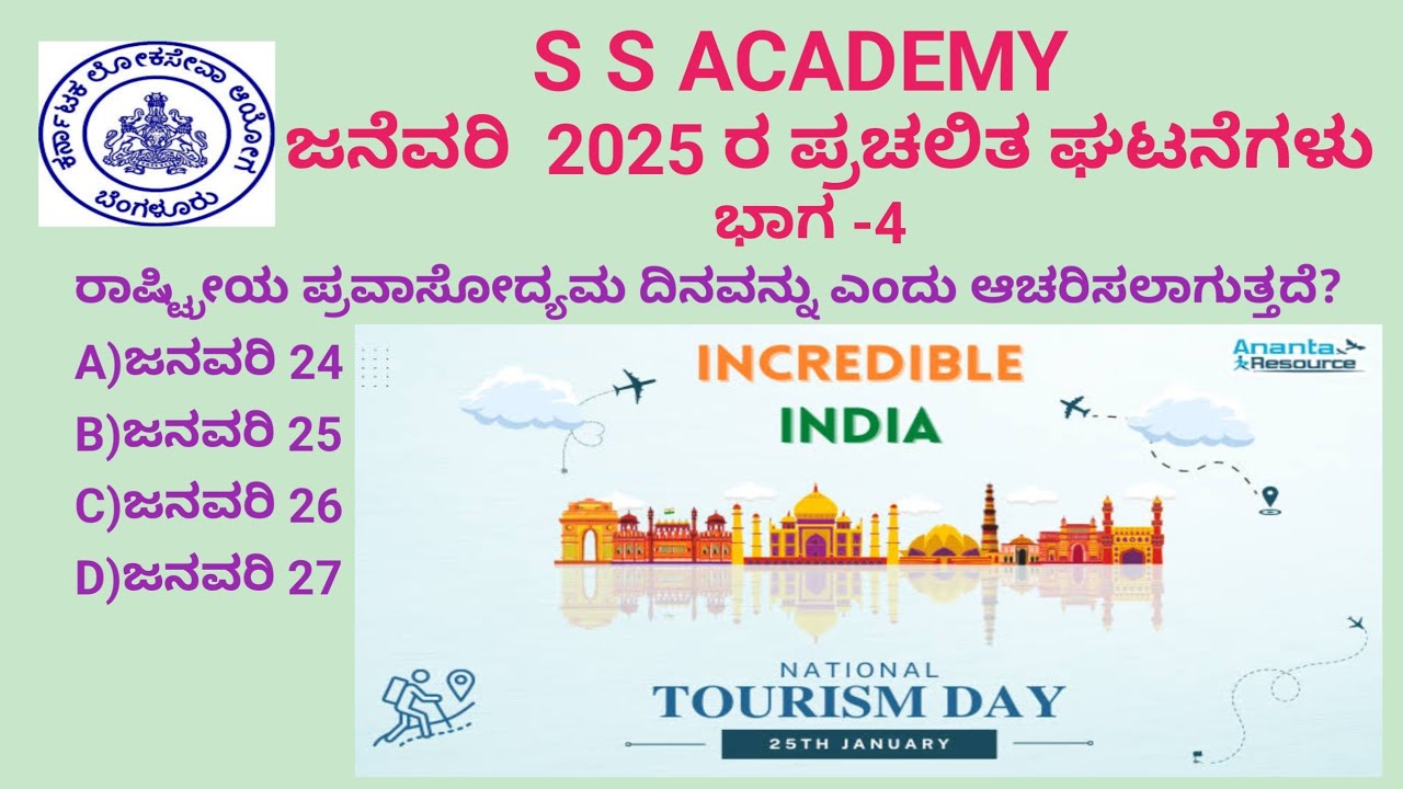 ಜನೆವರಿಯ ಪ್ರಚಲಿತ ಘಟನೆಗಳು ಭಾಗ-4 January Current affairs Part -4 KAS/PSI ...