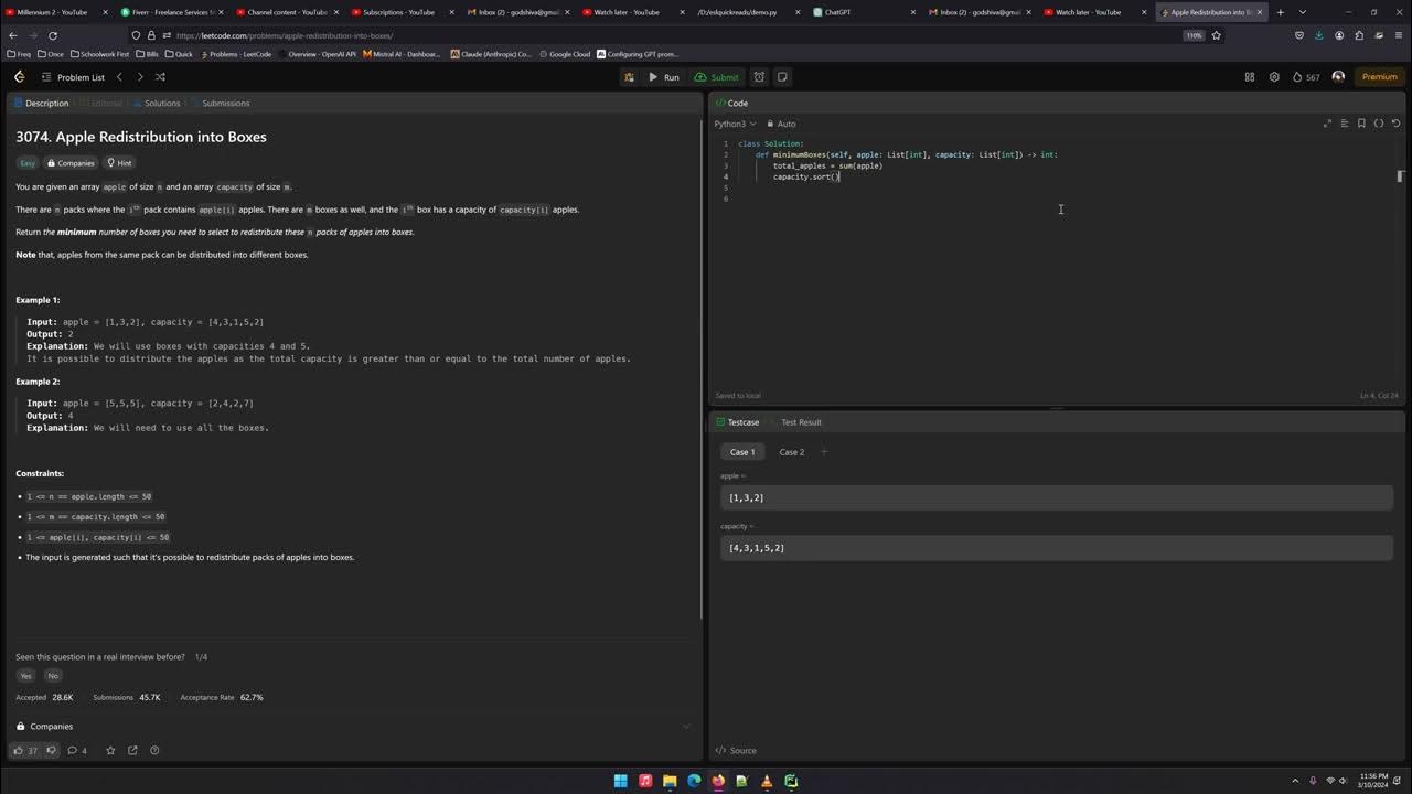 Leetcode 3074 Apple Redistribution into Boxes - YouTube