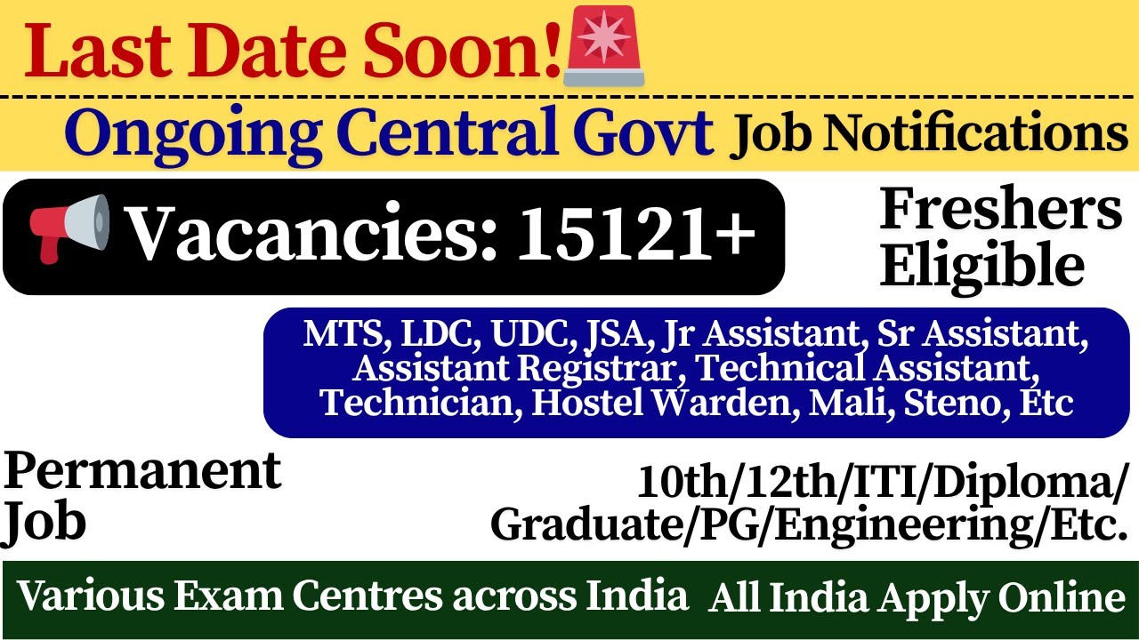 Last Date Soon! 🚨 | Central Govt ONGOING PERMANENT Notifications 2025 ...
