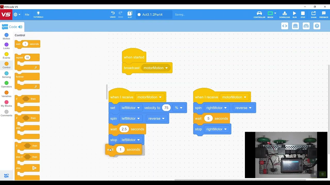 VEX V5 Activity 3.1.2 Part 4 - Spin, Spin, Motors: Two Event Handlers ...