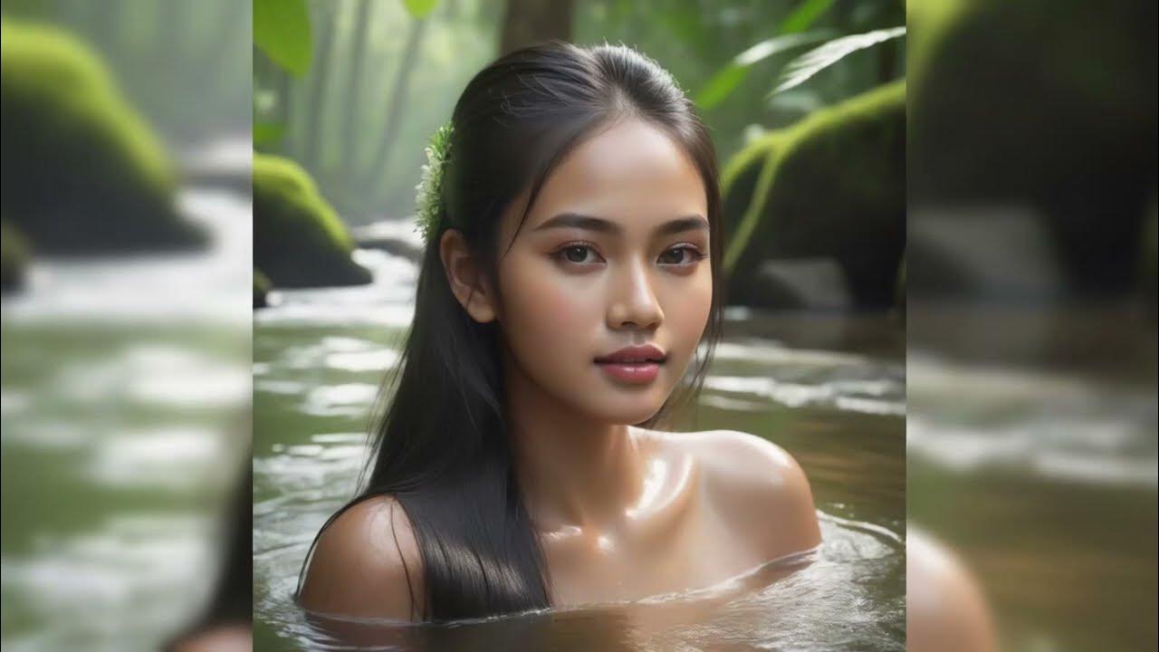 GADIS DESA CANTIK MANDI DI SUNGAI HANYA MEMAKAI SARUNG BATIK - AI ART LOOKBOOK BEAUTY GIRL - YouTube