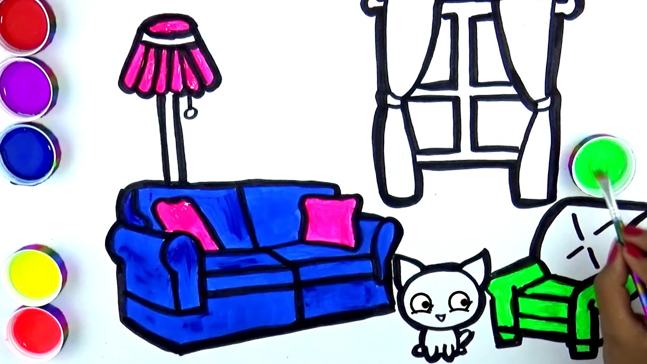 🎨 Como Dibujar y Colorear SALA de Colores 😍 How To Draw Bedroom For ...