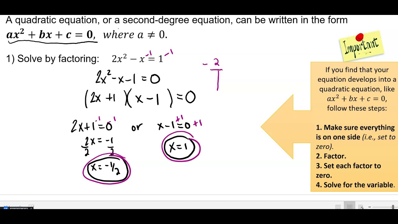 10.2 Solving Quadratic Equations (by Factoring and the Quadr - YouTube