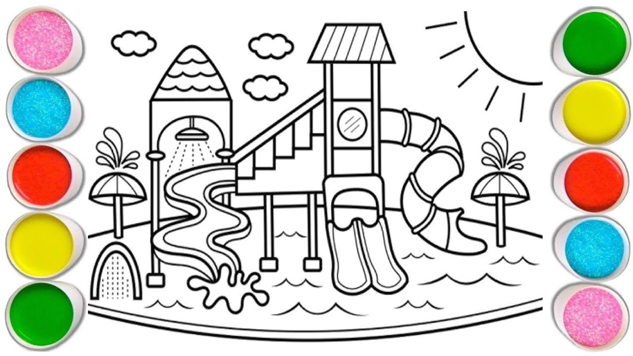 Water Park Drawing | Easy Water Park Drawing for Kids | Fun & Creative ...