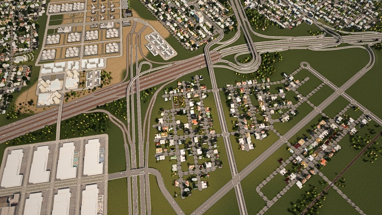 Heavy Traffic Flow Highway Intersection Timelapse | Cities: Skylines ...