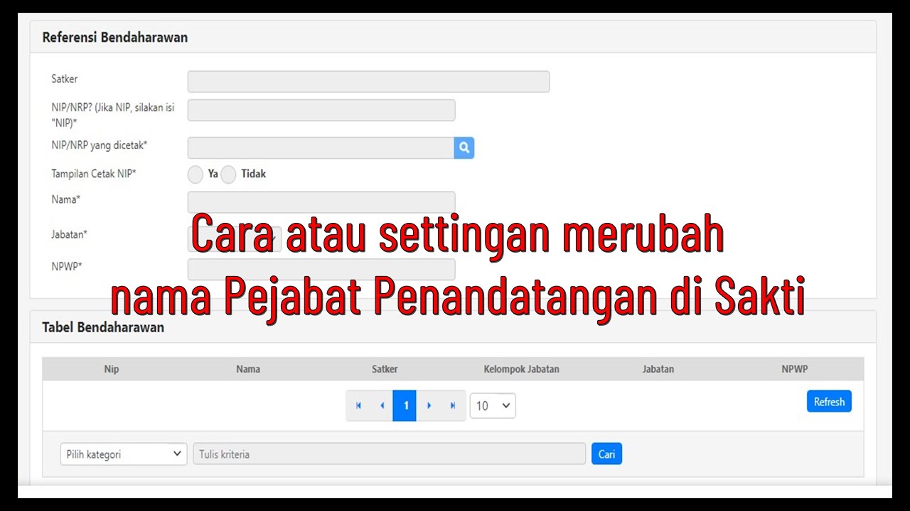 Settingan atau cara merubah nama Pejabat Penandatangan di Sakti - YouTube