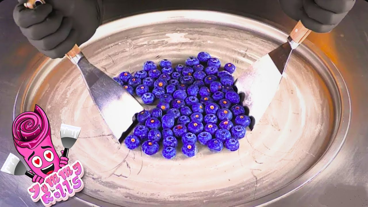 ASMR- Blueberry Ice Cream Rolls - YouTube