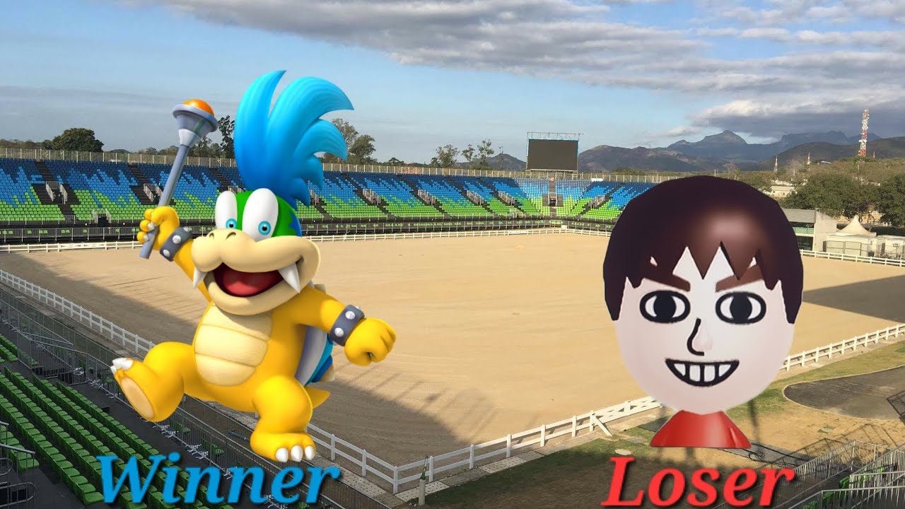 Mario & Sonic Rio 2016 Evil Mii Loses to Larry in Equestrian - YouTube
