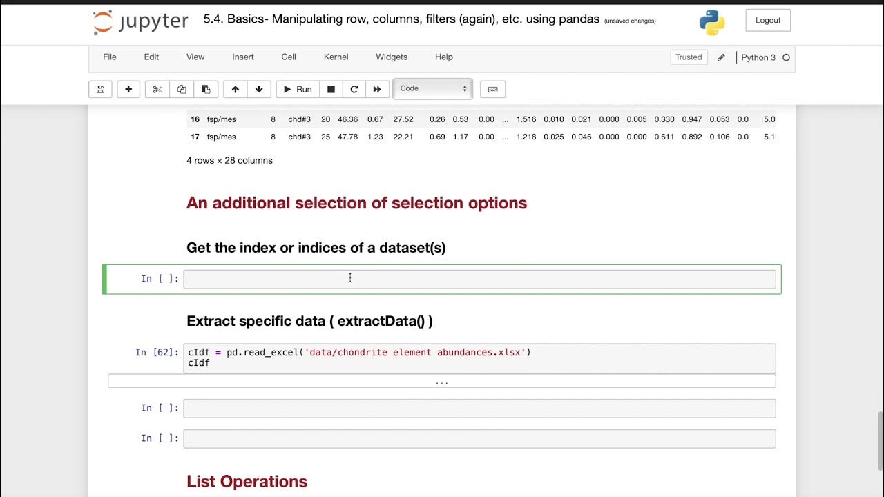 Basics Manipulating row, columns, filters again, etc using pandas - YouTube