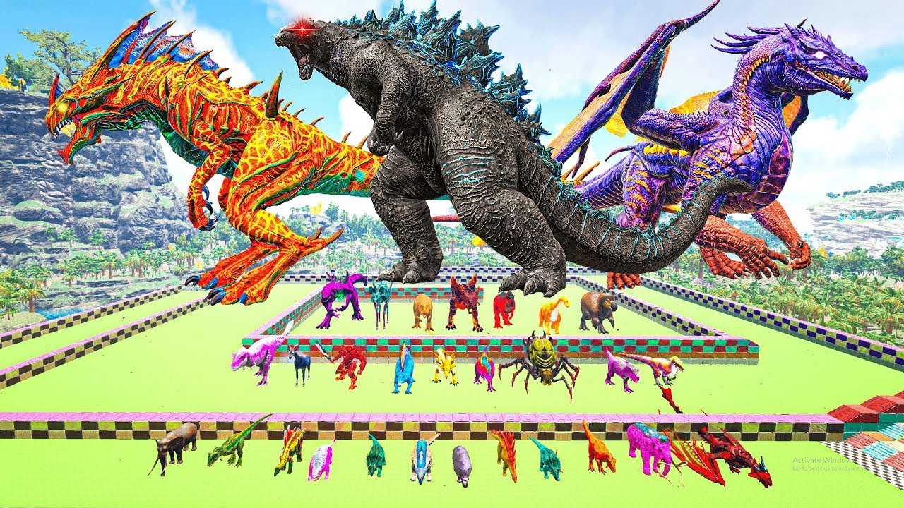 JURASSIC REX VS Godzilla 1954 x All ARK Dinosaurs, Boss & Titan - YouTube