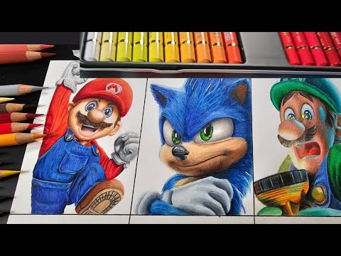 Drawing Luigi With Polychromos Pencils, Mario Movie Art - YouTube
