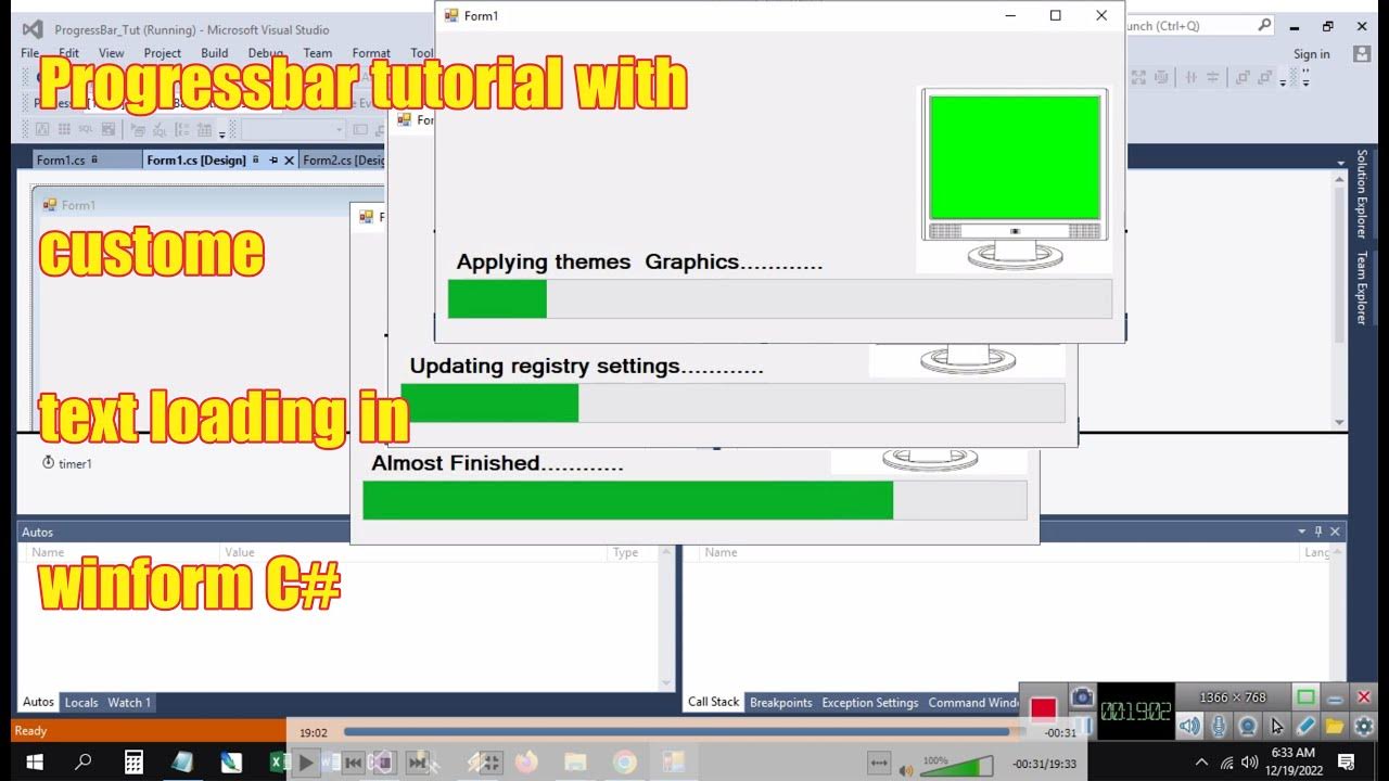 Progressbar Loading tutorial in C# with custom text - YouTube
