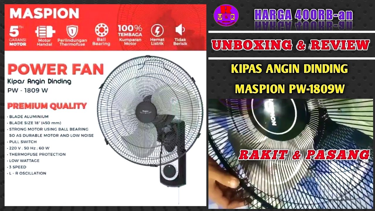KIPAS ANGIN DINDING MASPION PW-1809W (UNBOXING & REVIEW) - YouTube