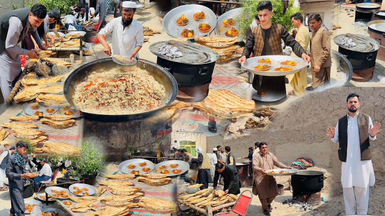 WEDDING FOOD IN A VILLAGE OF AFGHANISTAN | KABULI PULAO RECIPE IN ...