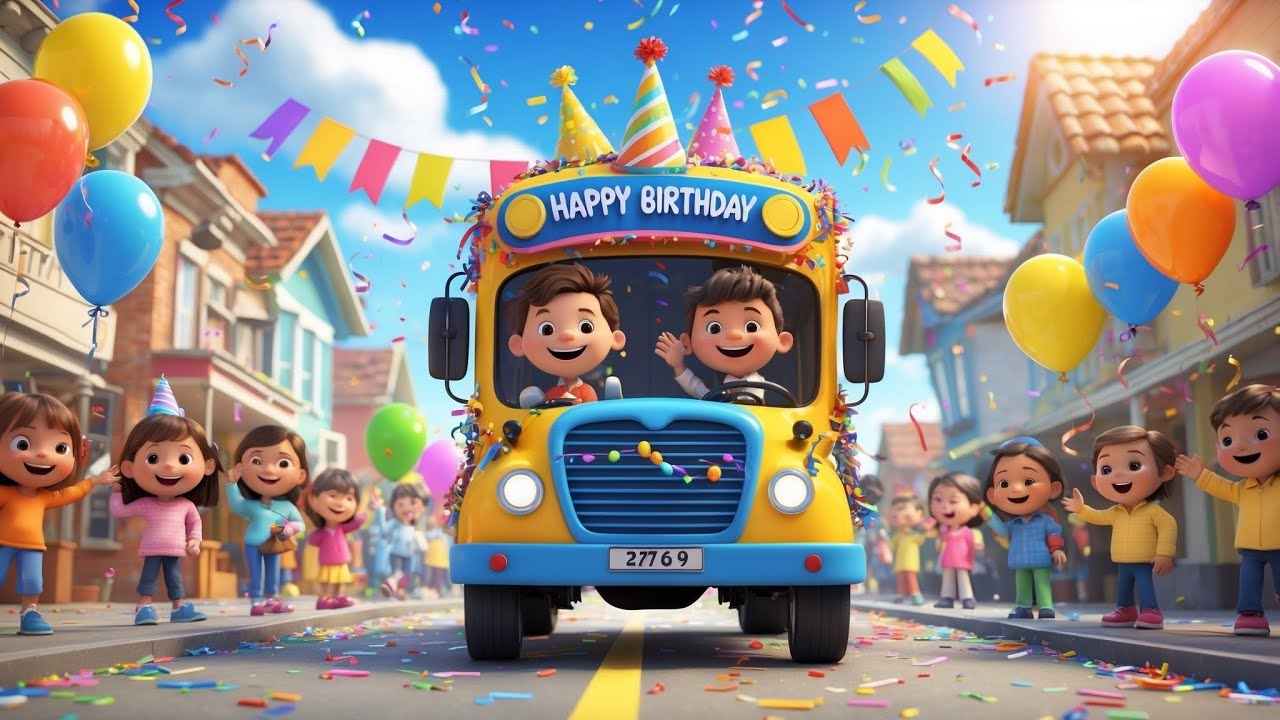 Wheels on the Birthday Bus 🎂🚌 | Happy Birthday Song for Kids | Nursery ...
