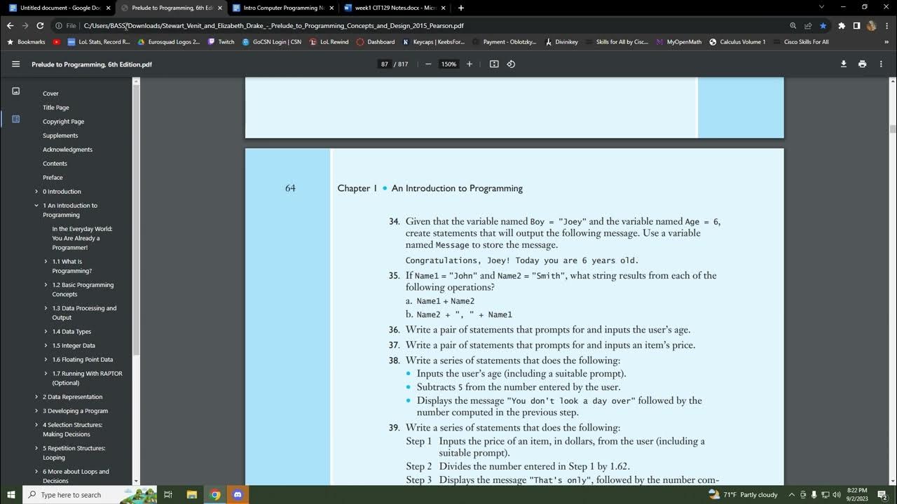 Intro Computer Programming Pair Statements and Variables - YouTube