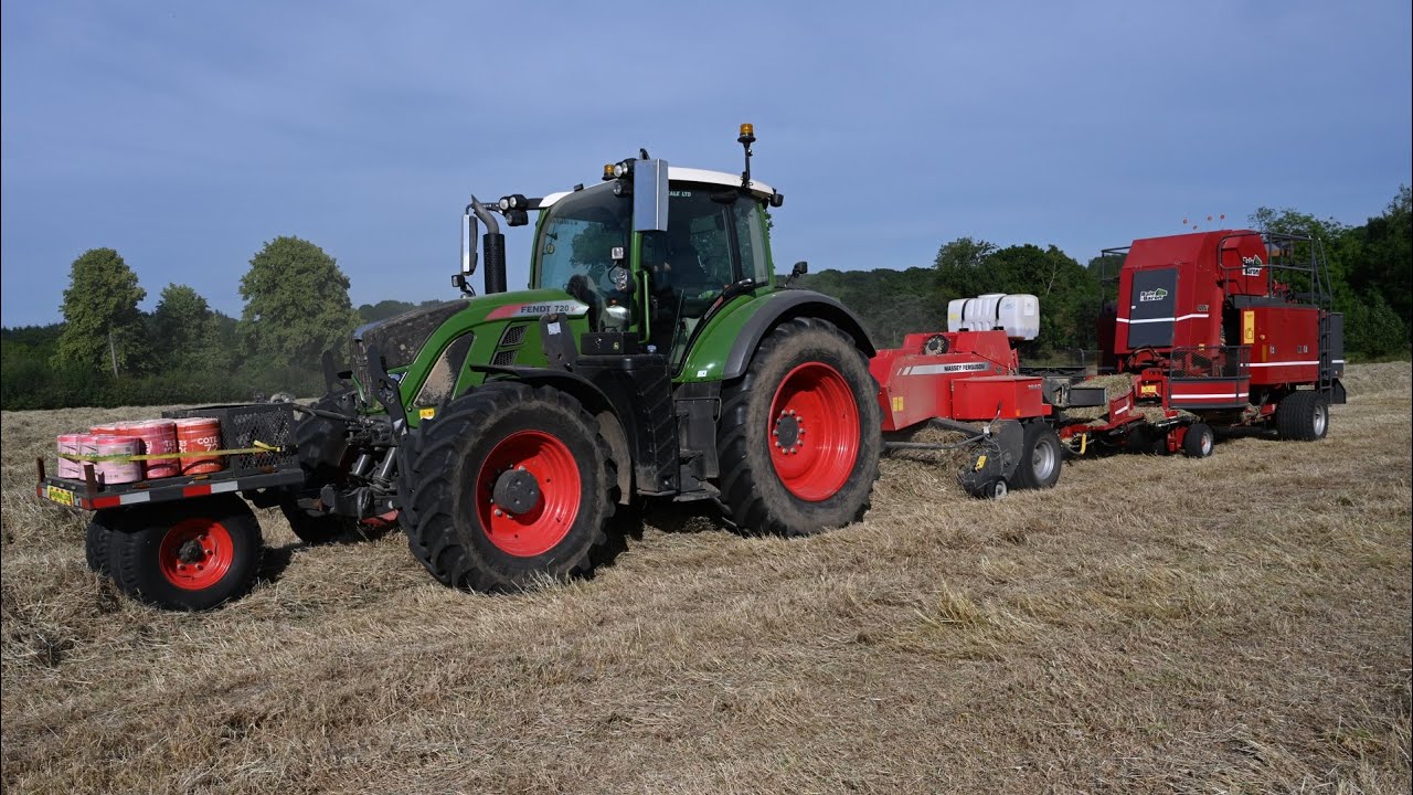 Baling Hay in Small Bales with Fendt 720 plus MF Baler & Bale Baron ...