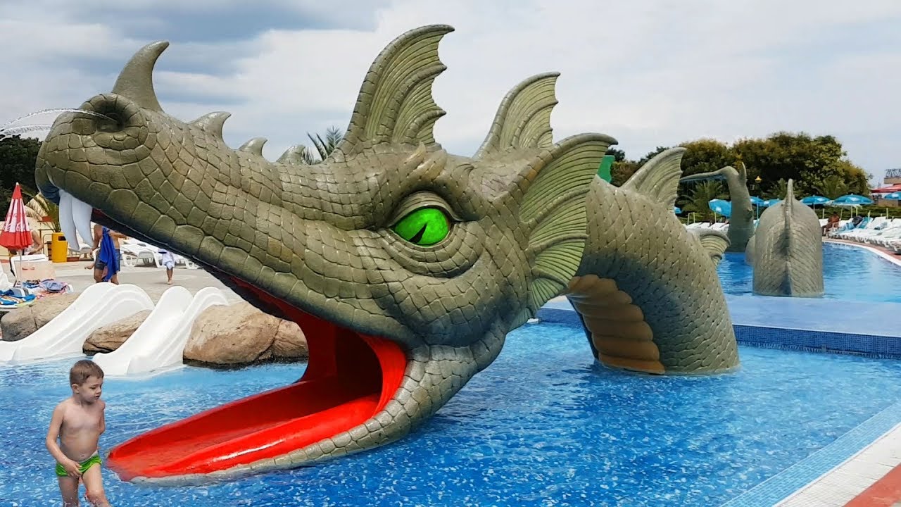 Water park for kids with giant snake dragon. Funny video - YouTube