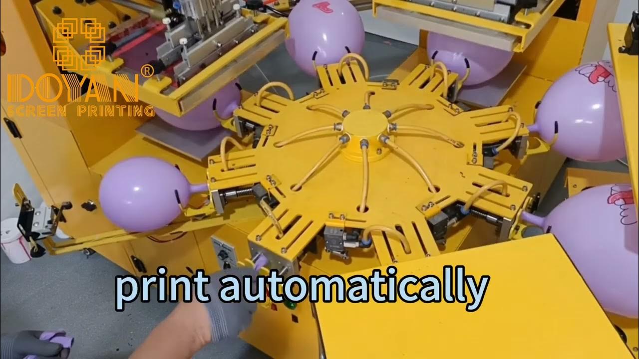 Automatic balloon screen printing machine for two colors printing. - YouTube