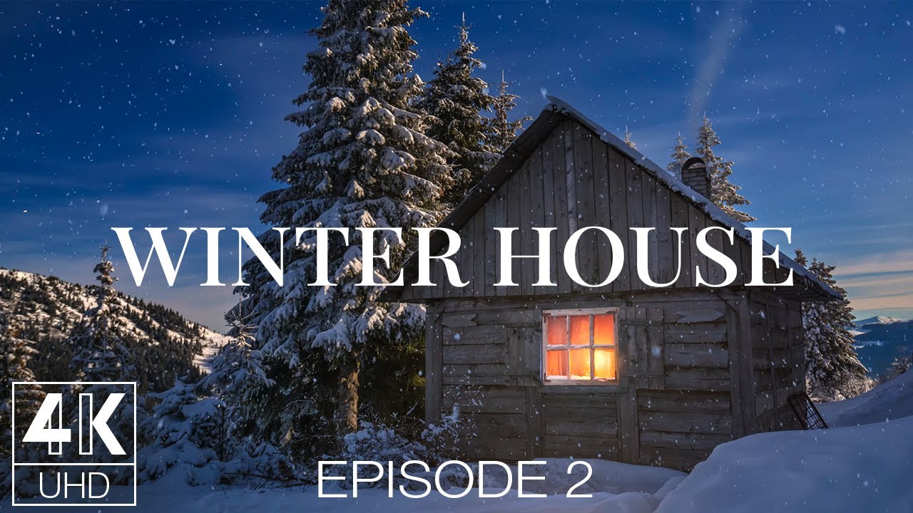 Winter 4K TV Screensaver + Ambient Music - Forest House under Falling ...