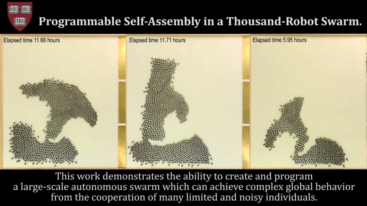 A swarm of a thousand kilobots self-assembling into different shapes. (Rubenstein et al., 2014 ...