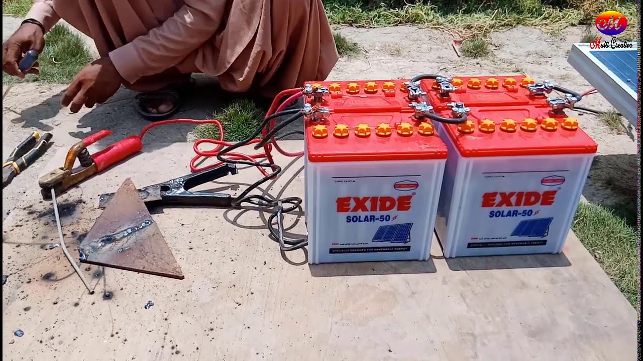 high powerful solar welding desi jugad with four battery - YouTube
