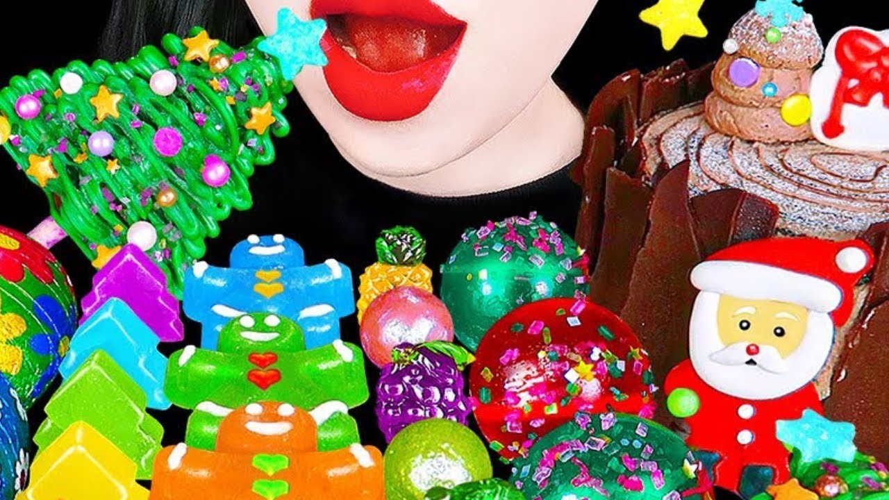 ASMR MUKBANG CHRISTMAS DESSERTS RAINBOW FOODS MUKBANG - YouTube
