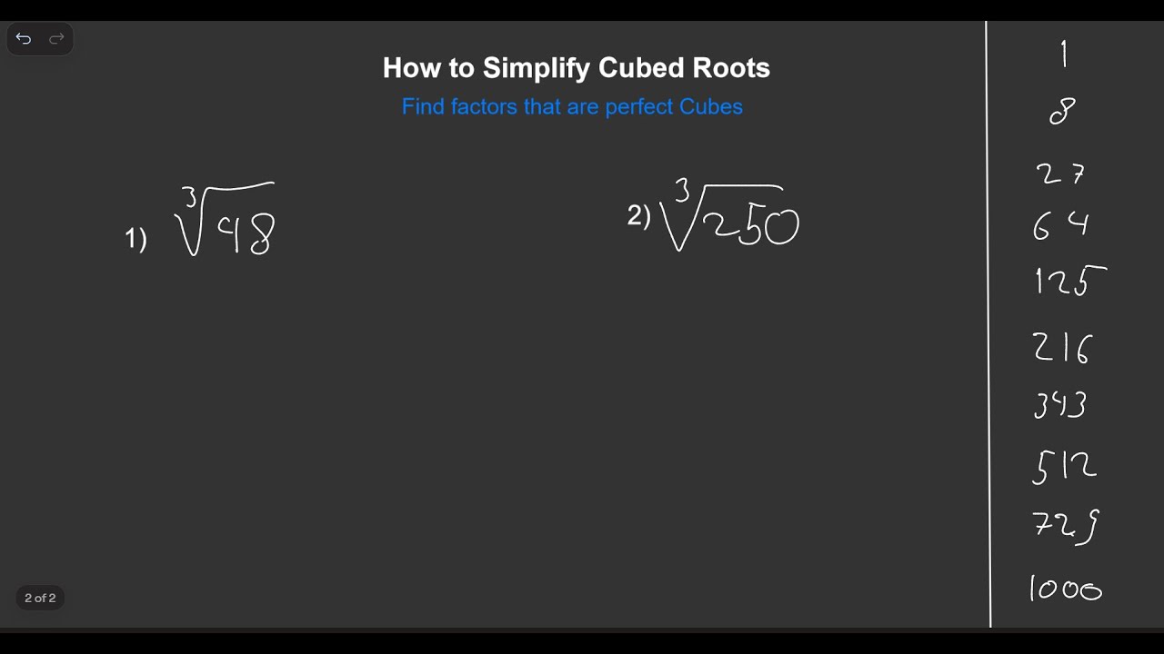 Simplifying Cubed Roots (Non Perfect Cubes) - YouTube