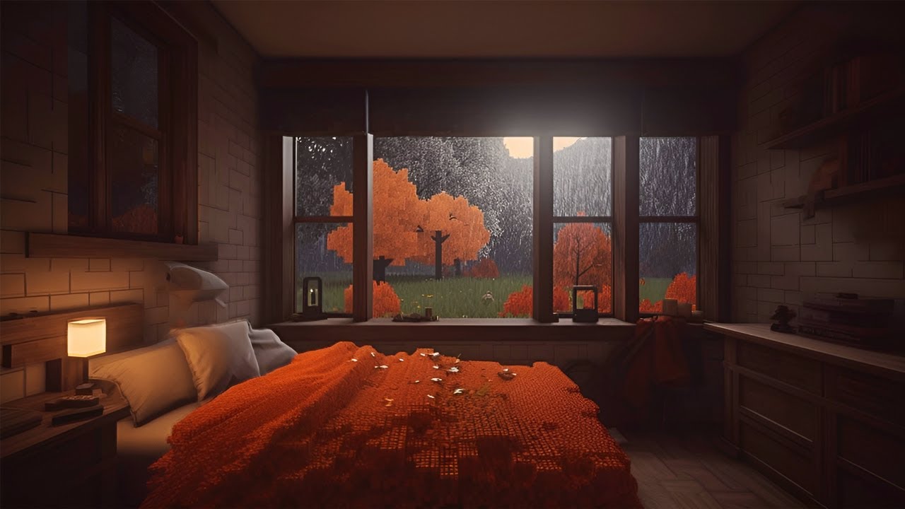 A Cozy Rainy Autumn Evening In Your Minecraft Bedroom🍂 Fall Minecraft ...