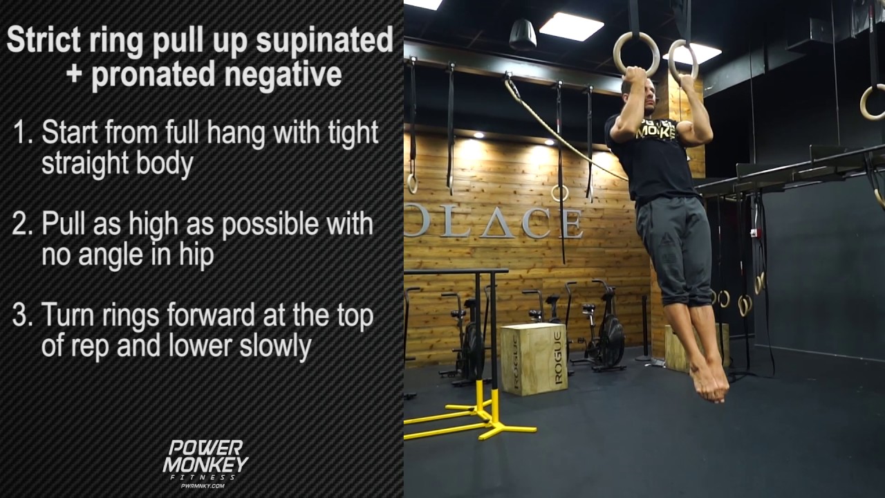Strict ring pull up supinated + pronated negative - YouTube