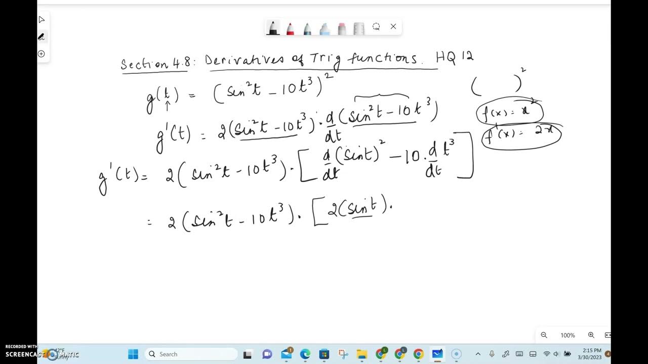 Section 4.8 Derivatives of Trig Functions Chain Rule HQ12 - YouTube