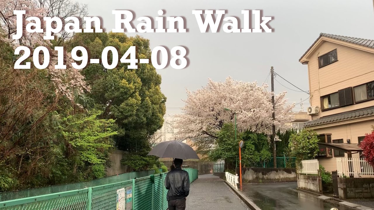 Japan Rain Walk 2019.04.08 Tokyo Suburb Thunder Lightning Storm ...