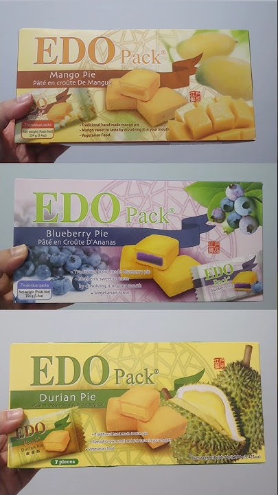 Review of EDO Pack Taiwanese pineapple cake style fruit pies: mango, blueberry, and durian # ...