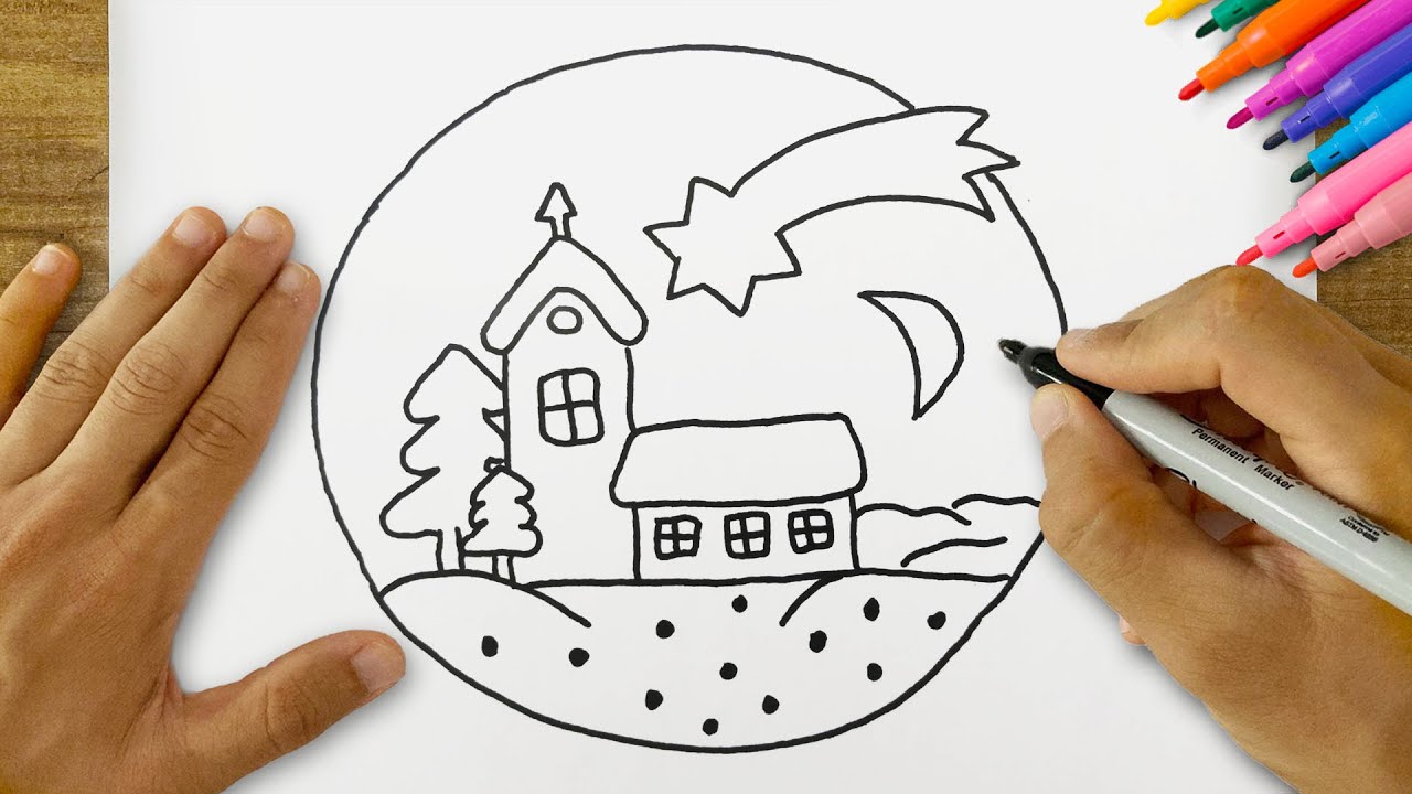 How to Draw a Snowy Landscape? Easy Snow Globe Drawing - YouTube