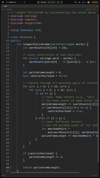 🎀LeetCode 2131🎀 Longest Palindrome by Concatenating Two Letter Words - YouTube