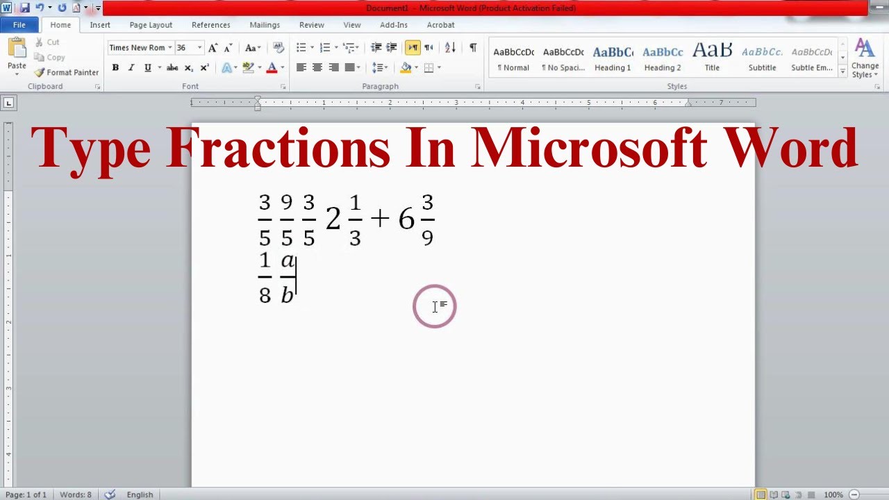 How To Type Fractions In Microsoft Word Also Using Shortcut Keys